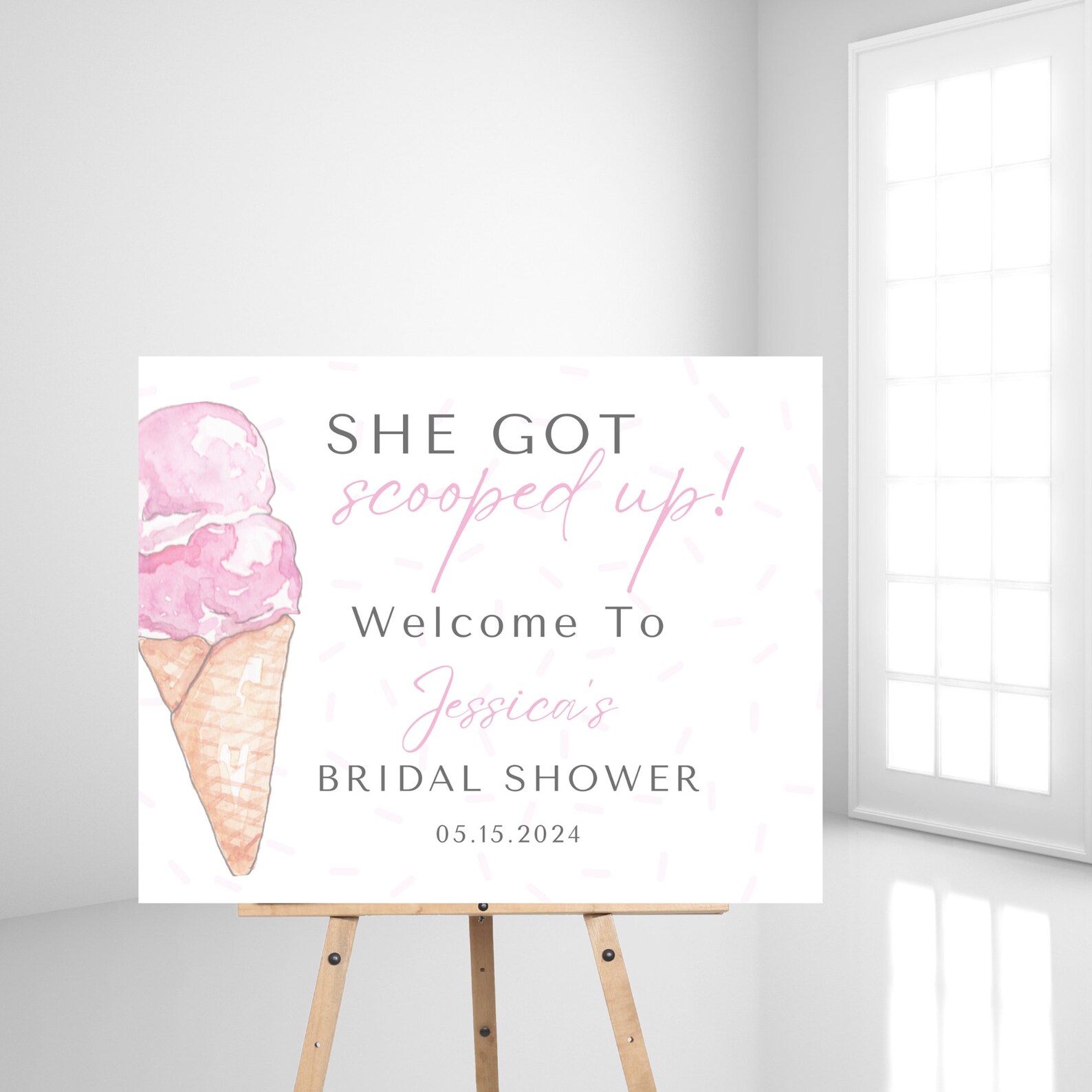 She Got Scooped up Bridal Shower Welcome Sign, Pink Ice Cream Cone ...