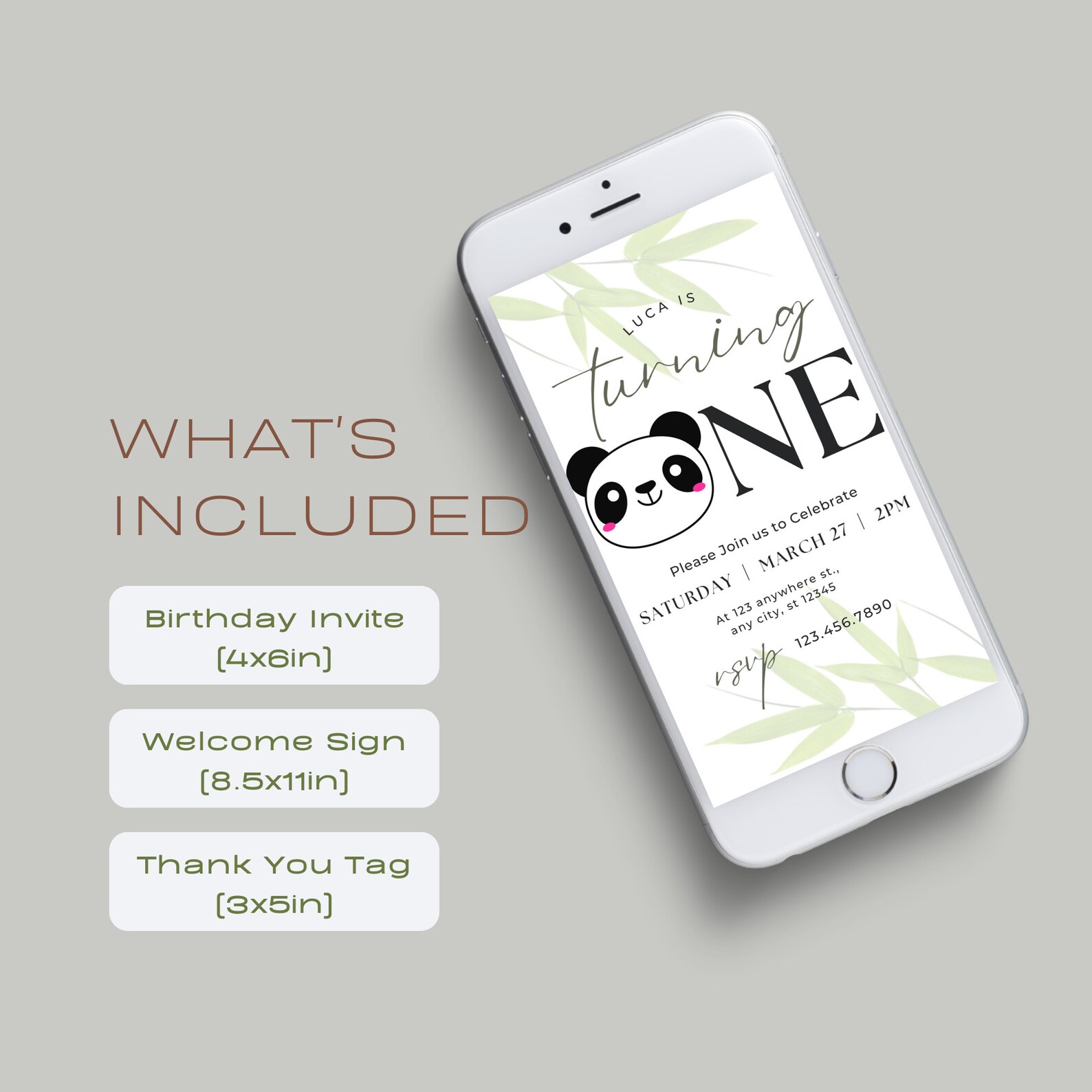 Printable Panda Theme Birthday Set, Cute Panda Birthday Party Invite ...