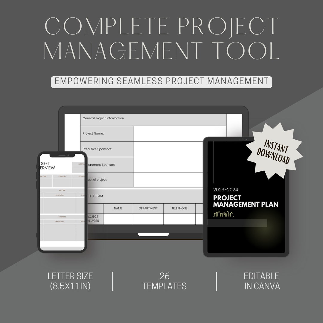 Project Management Tool, Editable Project Management Planner, Task ...
