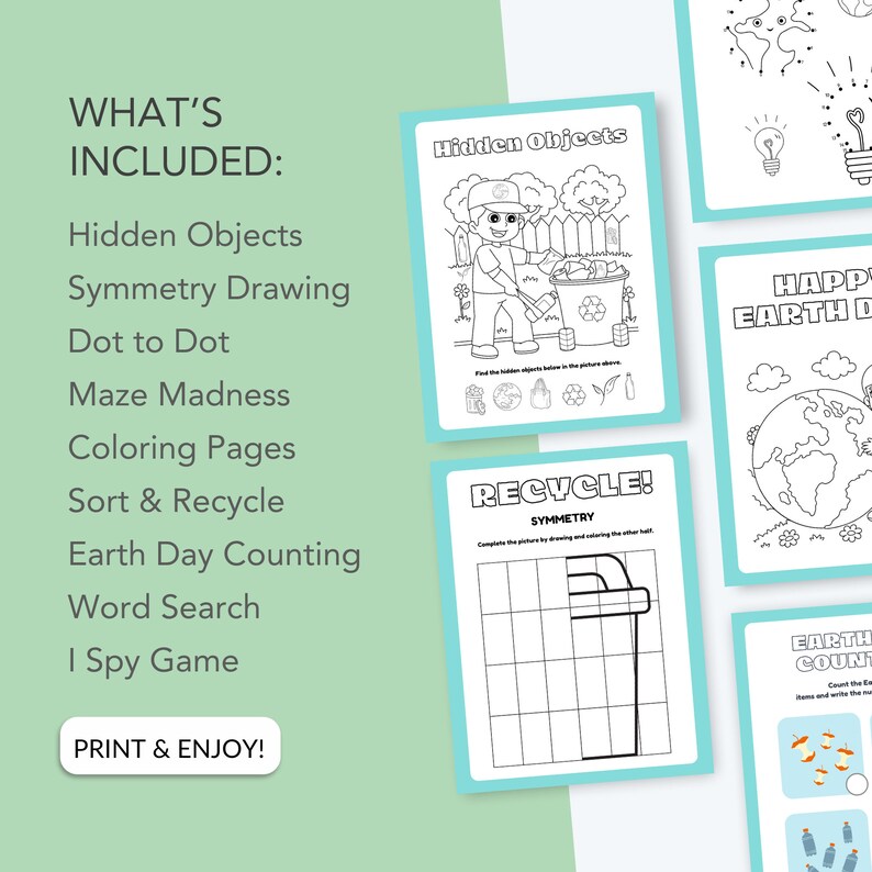 Earth Day Activity Book: Coloring Pages & Worksheets (PDF) - Etsy
