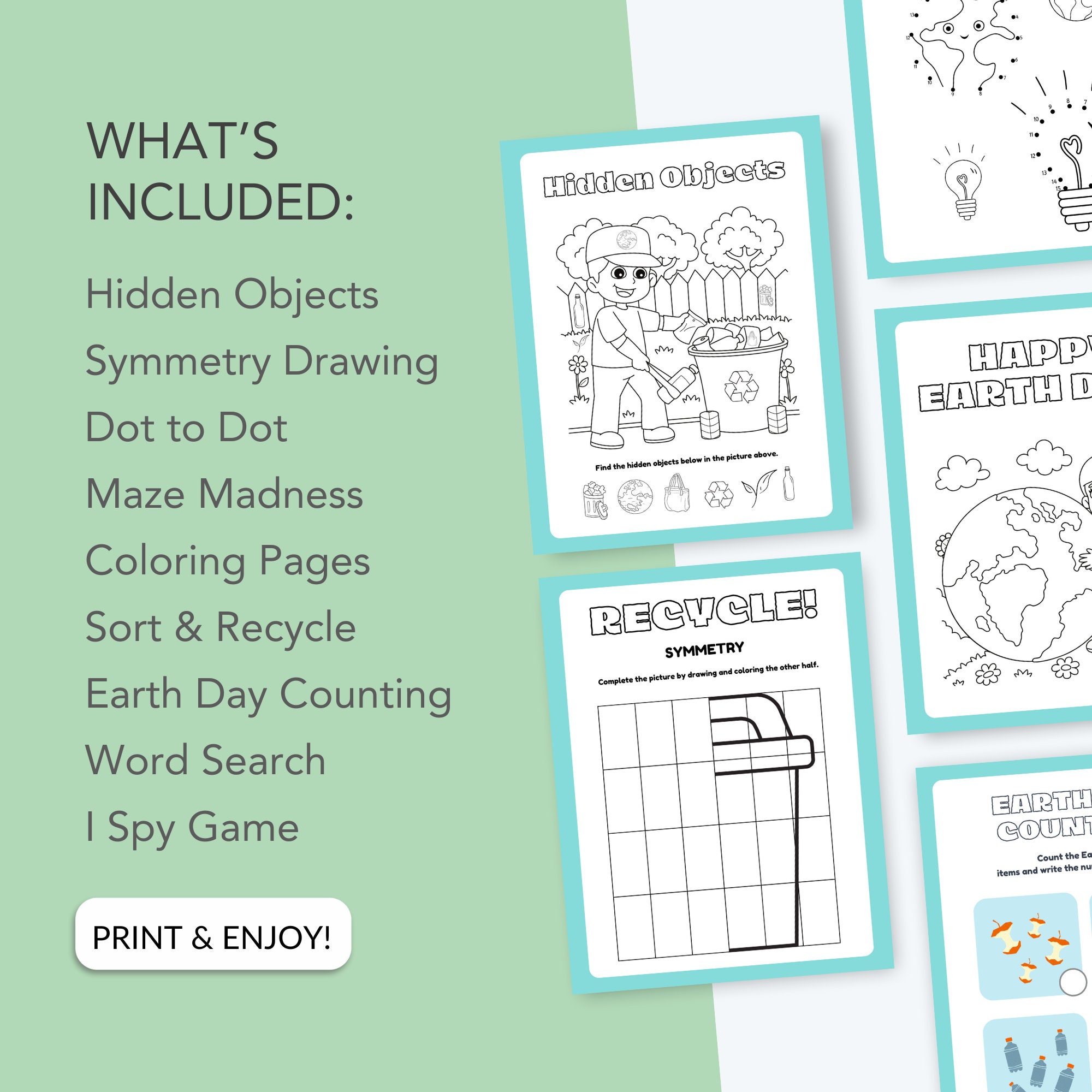Earth Day Activity Book: Coloring Pages & Worksheets (PDF) - Etsy