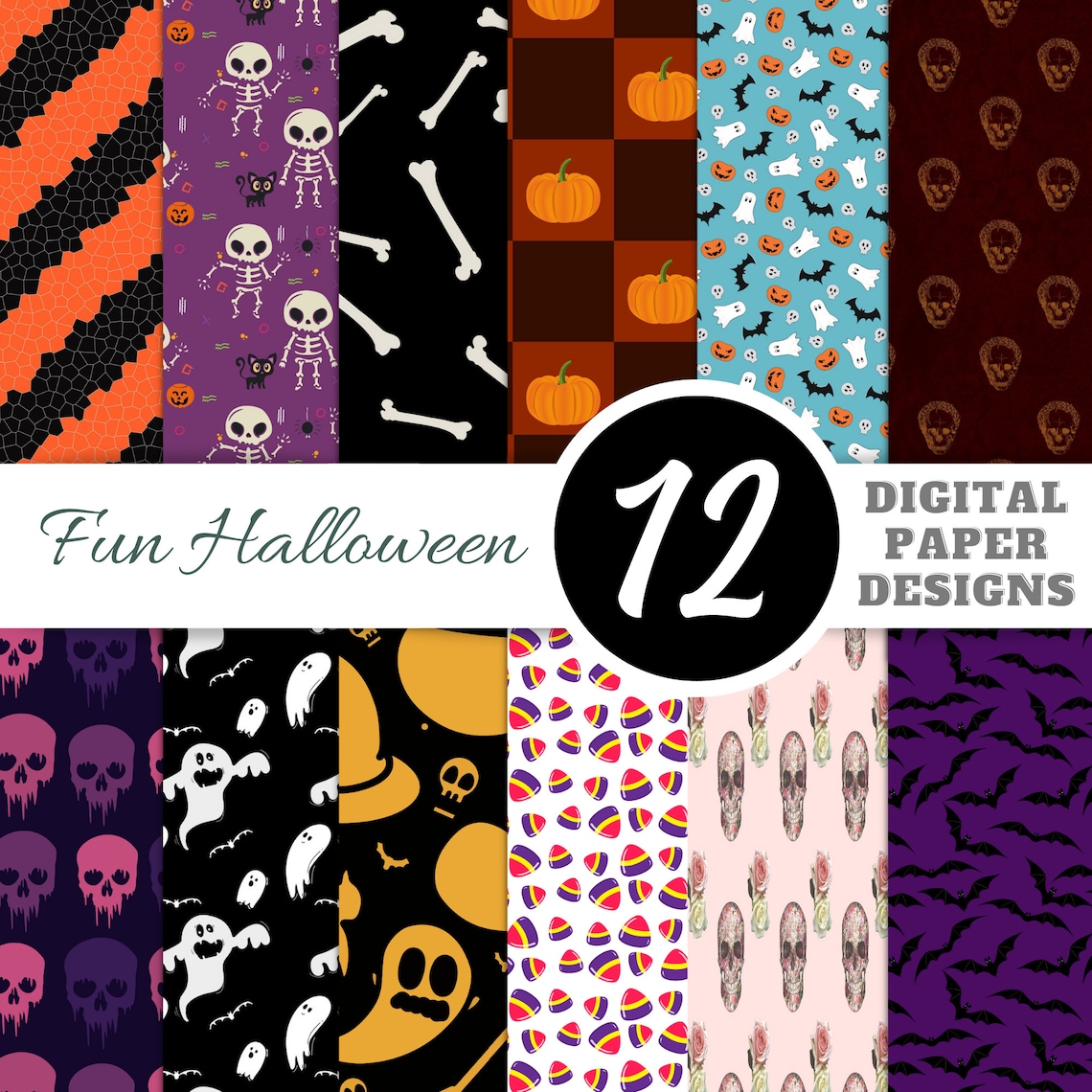 Fun Halloween Digital Paper Designs, Printable Halloween Scrapbook ...