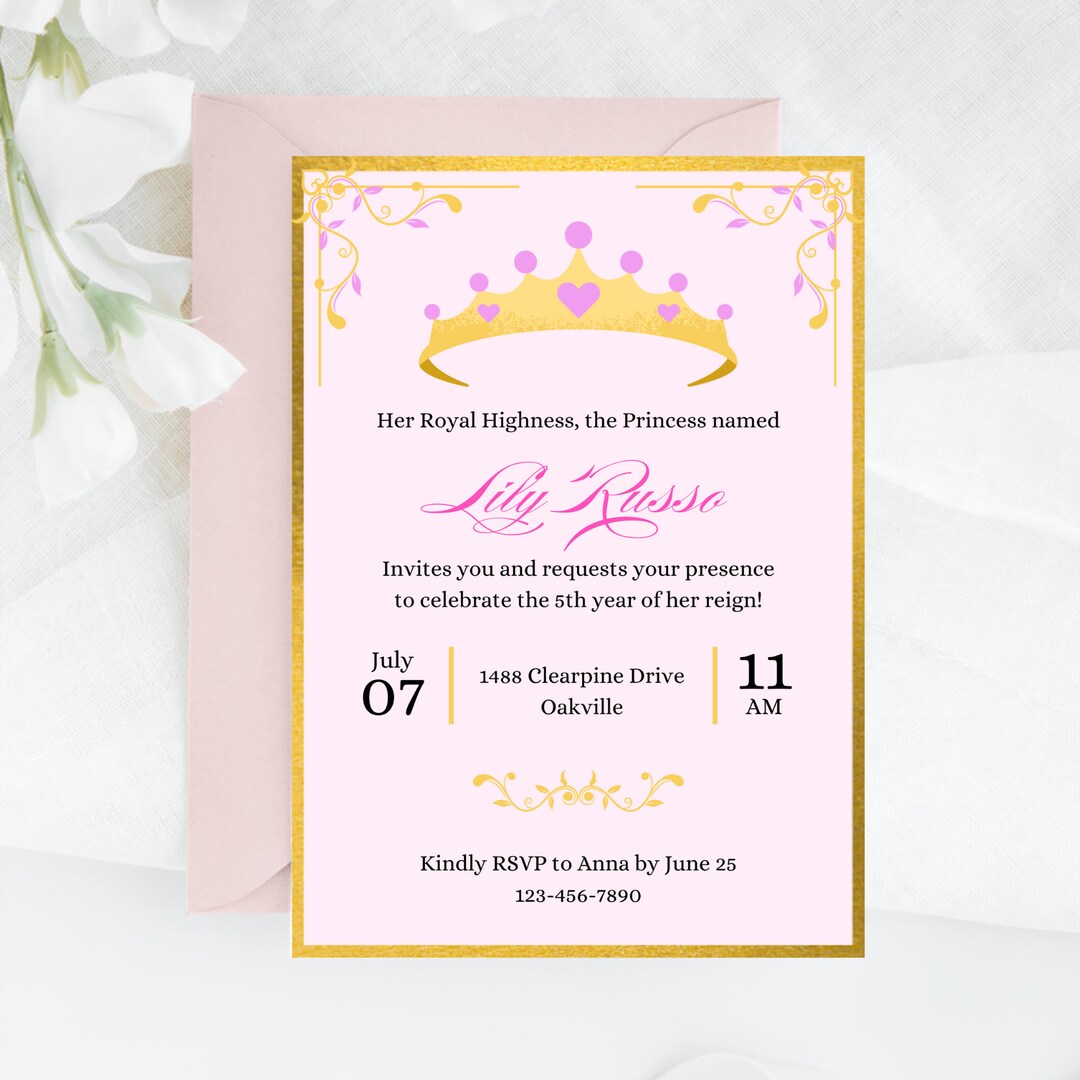 Magical Princess Theme Birthday Invitation, Girl Princess Birthday ...