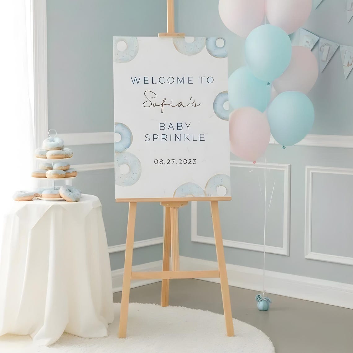 Blue Donut Baby Sprinkle Welcome Sign: Editable Template (PDF, PNG ...