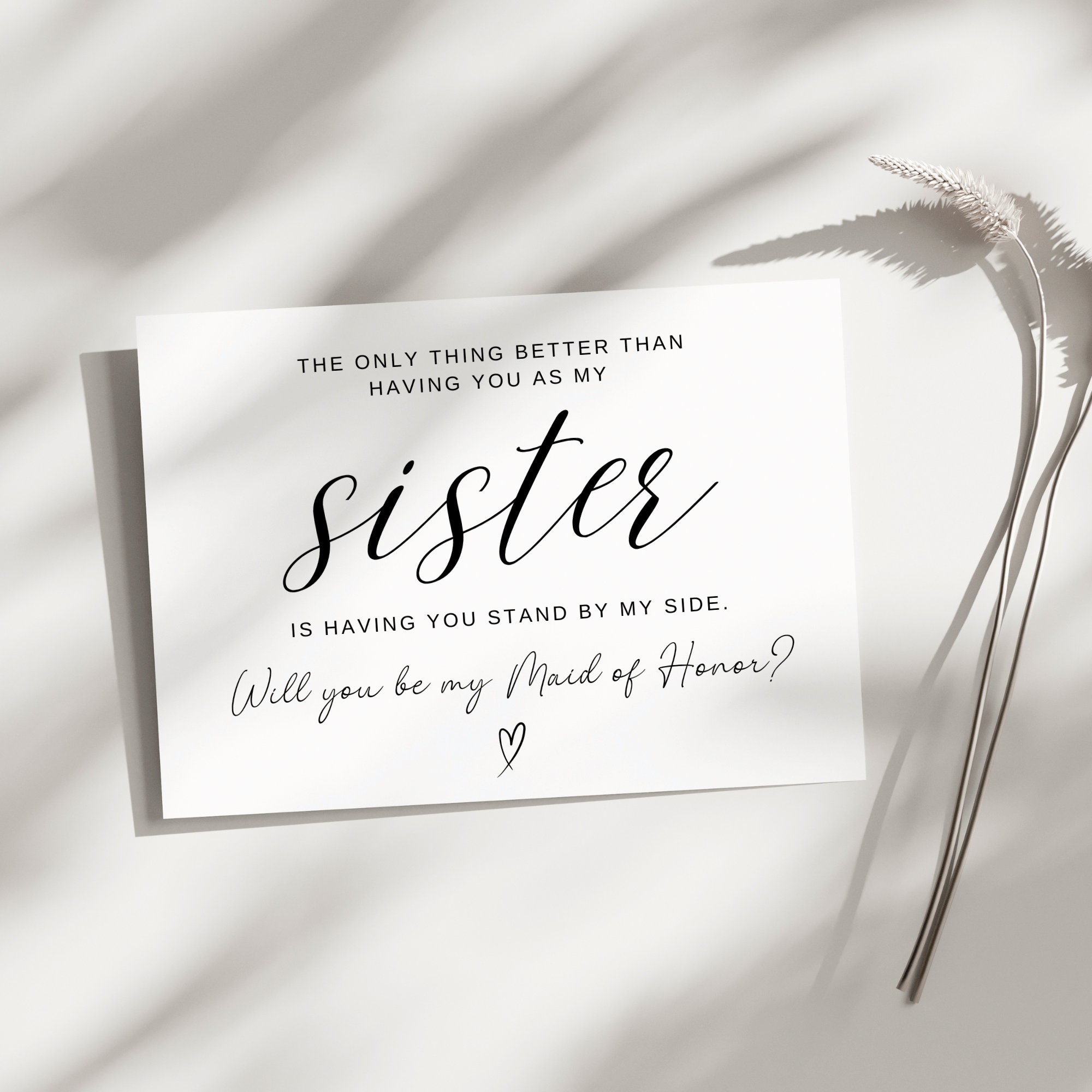 Printable Sister Maid of Honor Card, Minimalist Maid of Honor Proposal ...
