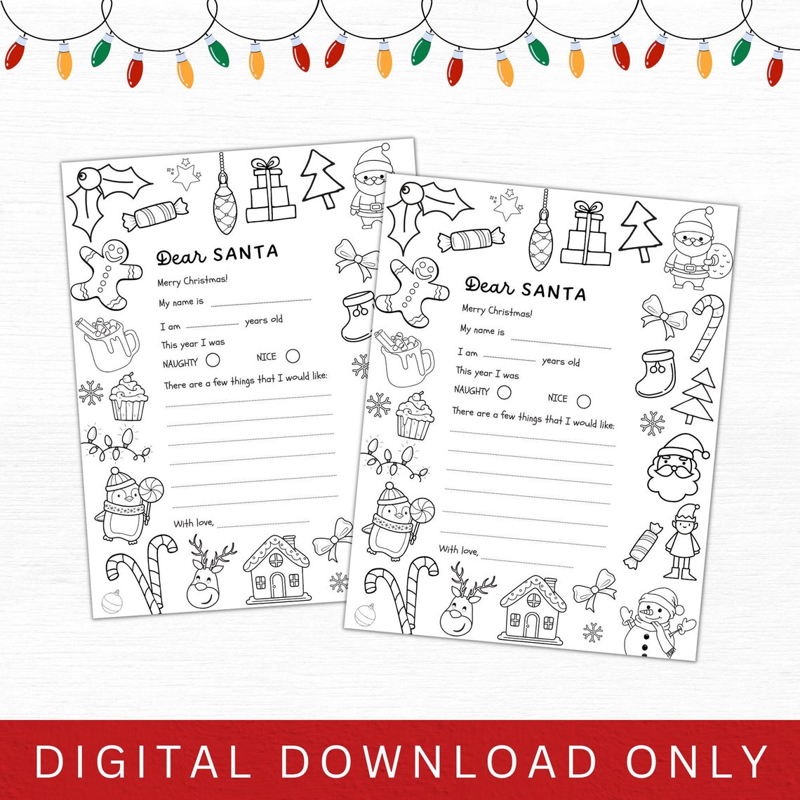 Letter to Santa Coloring Page, Printable Dear Santa Letter, Christmas ...