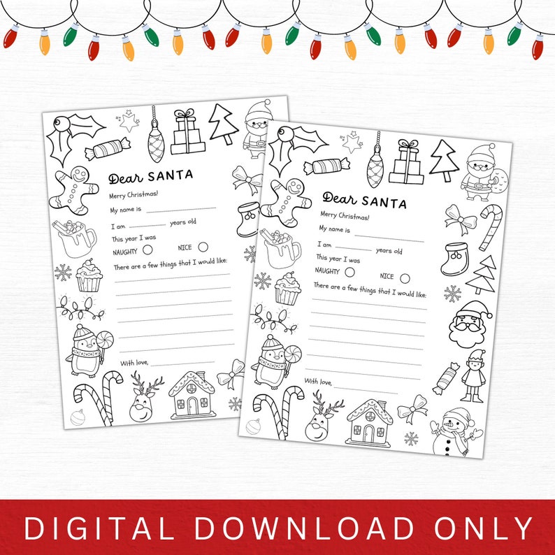 Letter to Santa Coloring Page, Printable Dear Santa Letter, Christmas ...