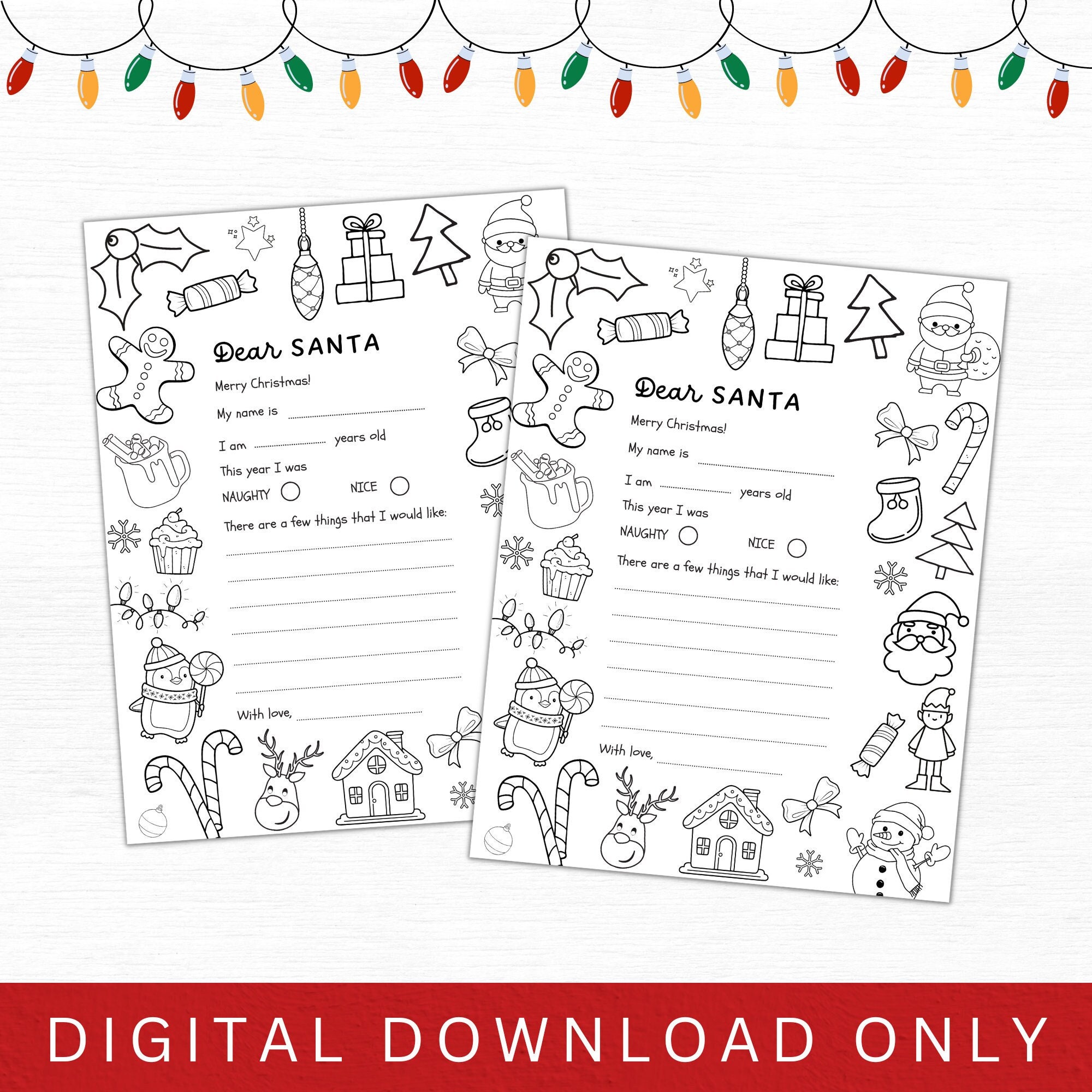 Letter to Santa Coloring Page, Printable Dear Santa Letter, Christmas ...