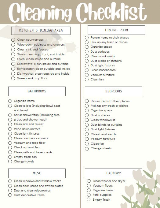 Editable Cleaning Task List, Digital Download, Printable Planner, Home ...