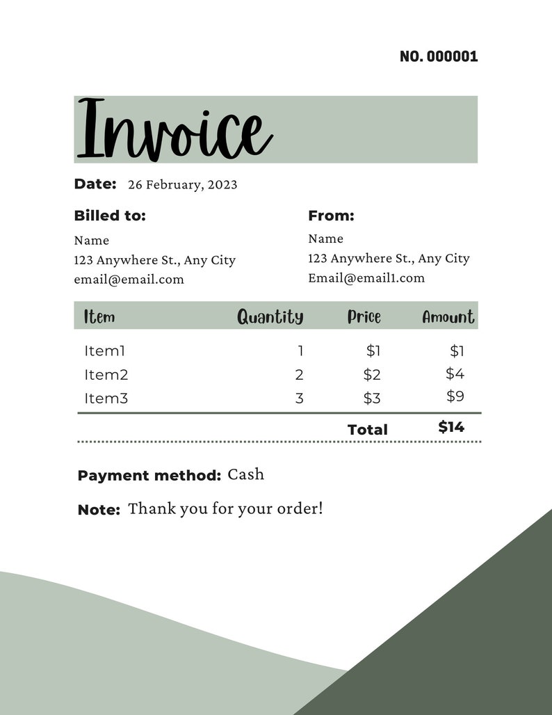 Invoice Template Editable, Small Business Custom Order Form Printable ...