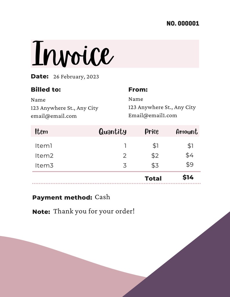 Invoice Template Editable, Small Business Custom Order Form Printable ...