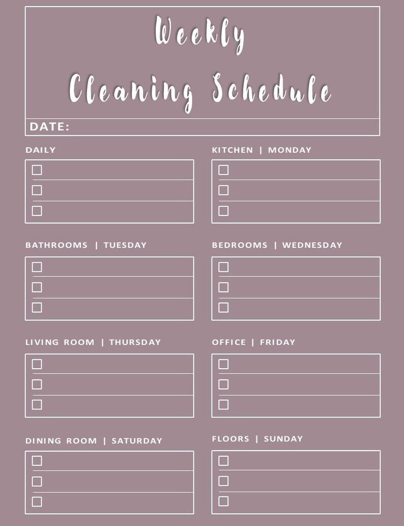 Printable Weekly Cleaning Task List, Daily Cleaning Planner, Household ...
