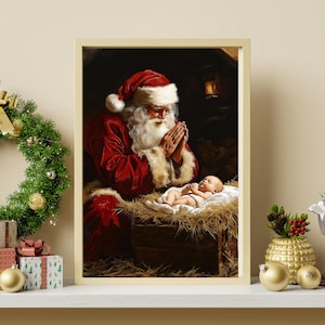 Kneeling Santa Worshipping Baby Jesus in the Manger, Phil. 2:10-11 ...