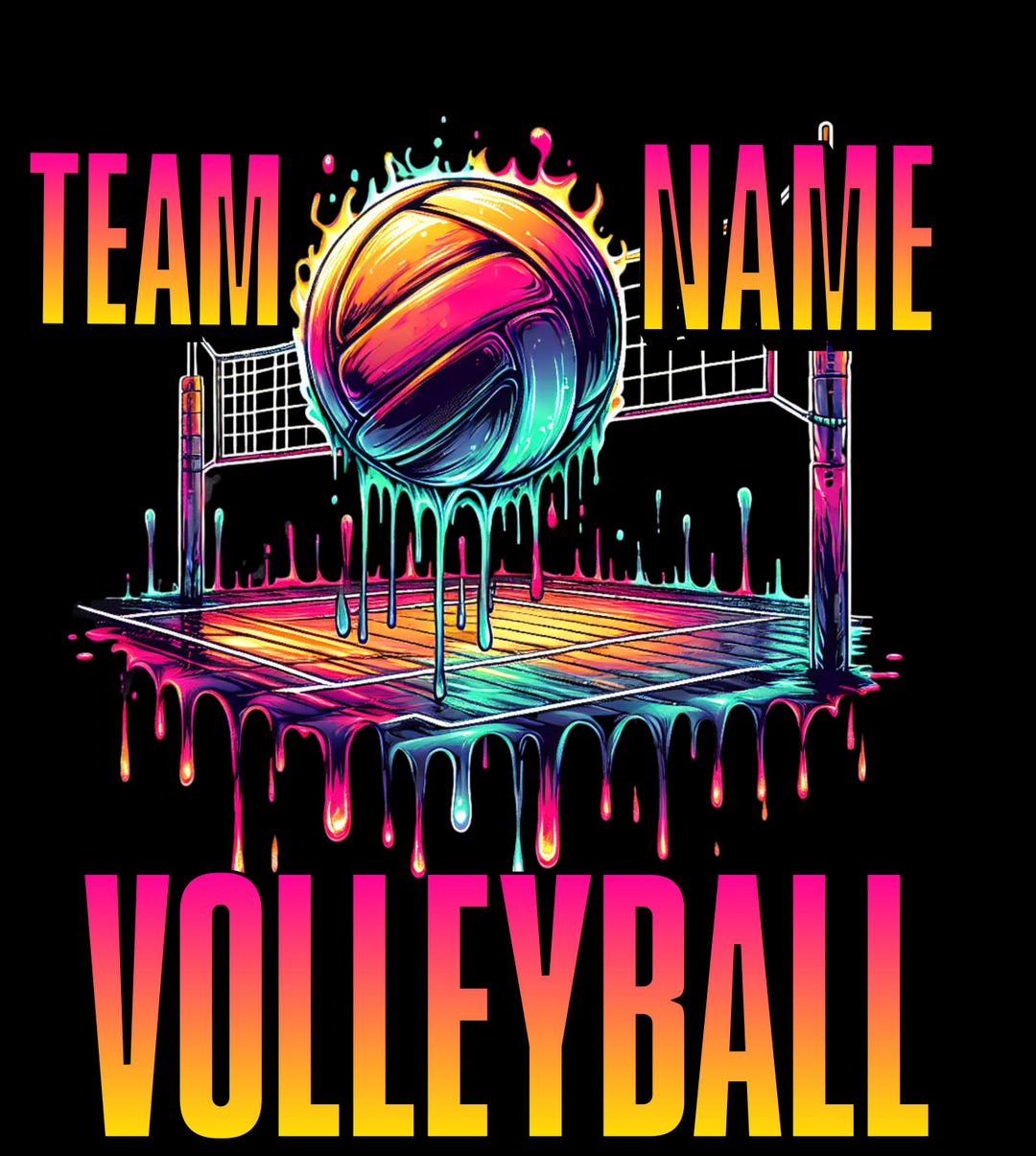 Customizable Neon Drip Volleyball PNG: Team Shirt Design (digital ...