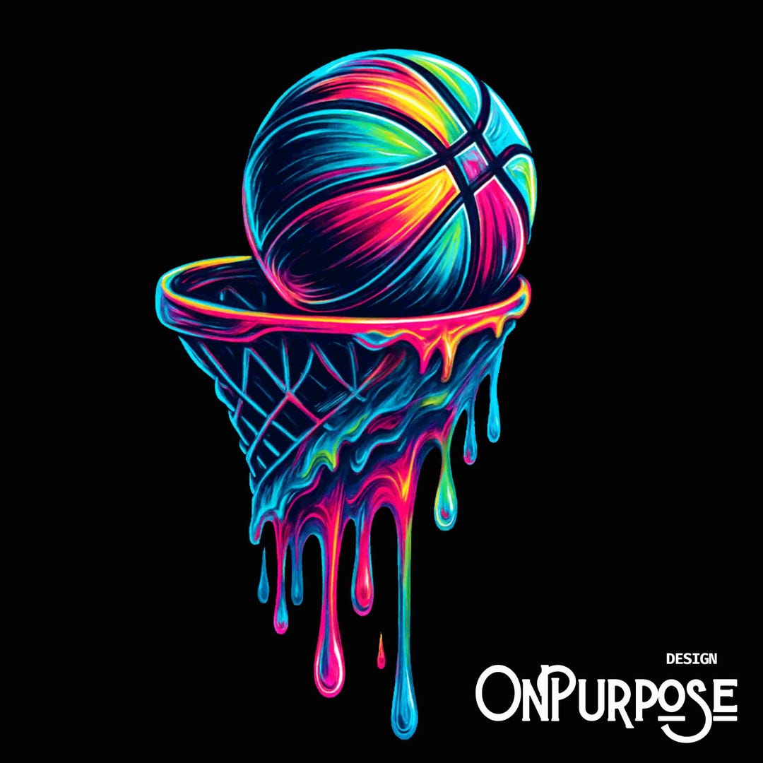 Neon Drip Basketball PNG – Melting Basketball Hoop Design - Etsy