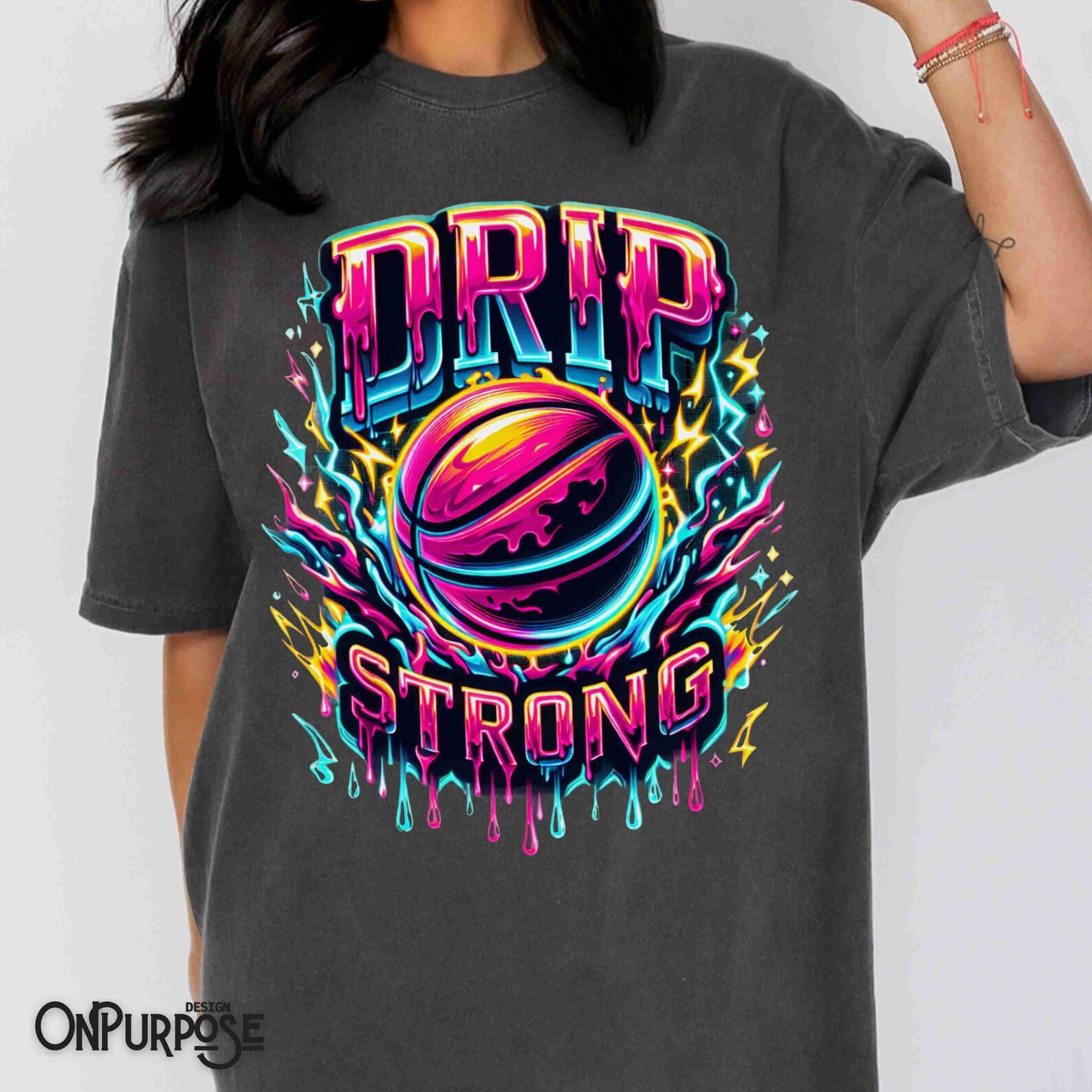 Neon Drip Basketball PNG: Sports Graphic T-shirt Design (digital ...