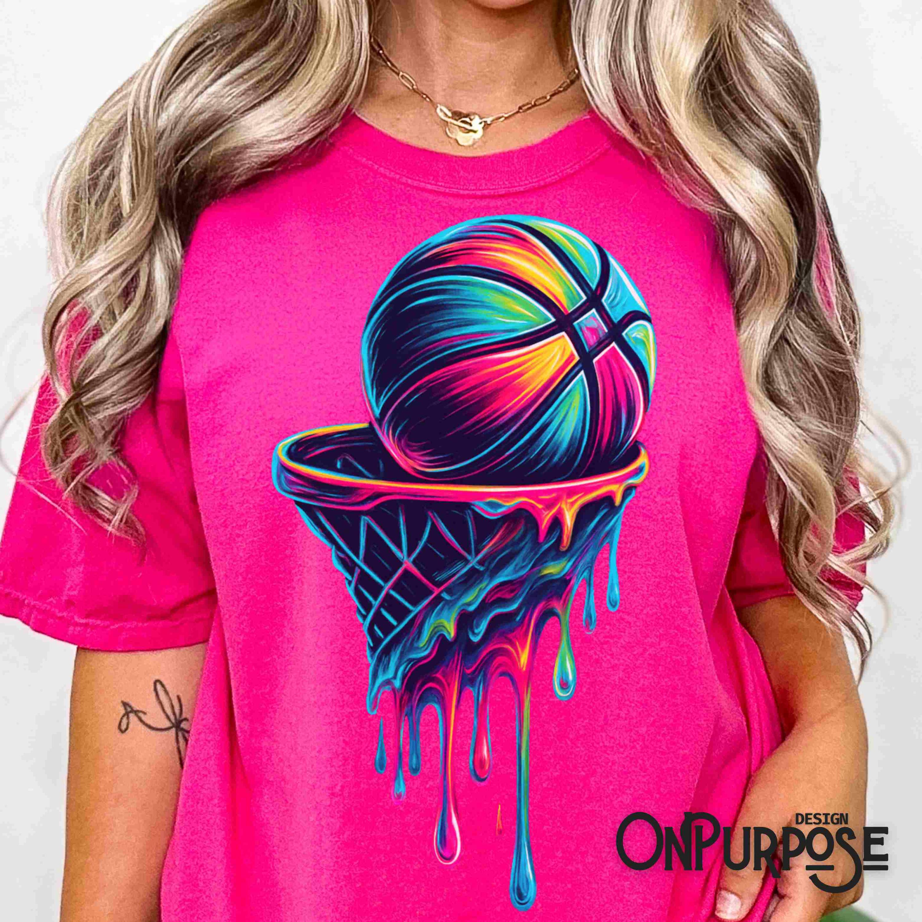 Neon Drip Basketball PNG – Melting Basketball Hoop Design - Etsy