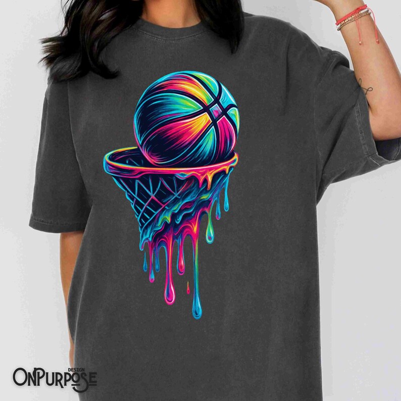 Neon Drip Basketball PNG – Melting Basketball Hoop Design - Etsy