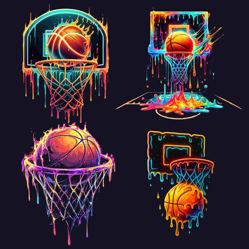 Neon Basketball Drip PNG Bundle: Graffiti Sports Clipart - Etsy