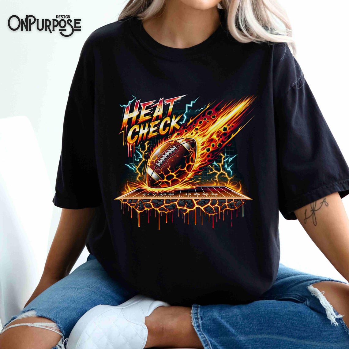 Heat Check Football PNG: Flaming Grunge Graphic for Black Shirts - Etsy