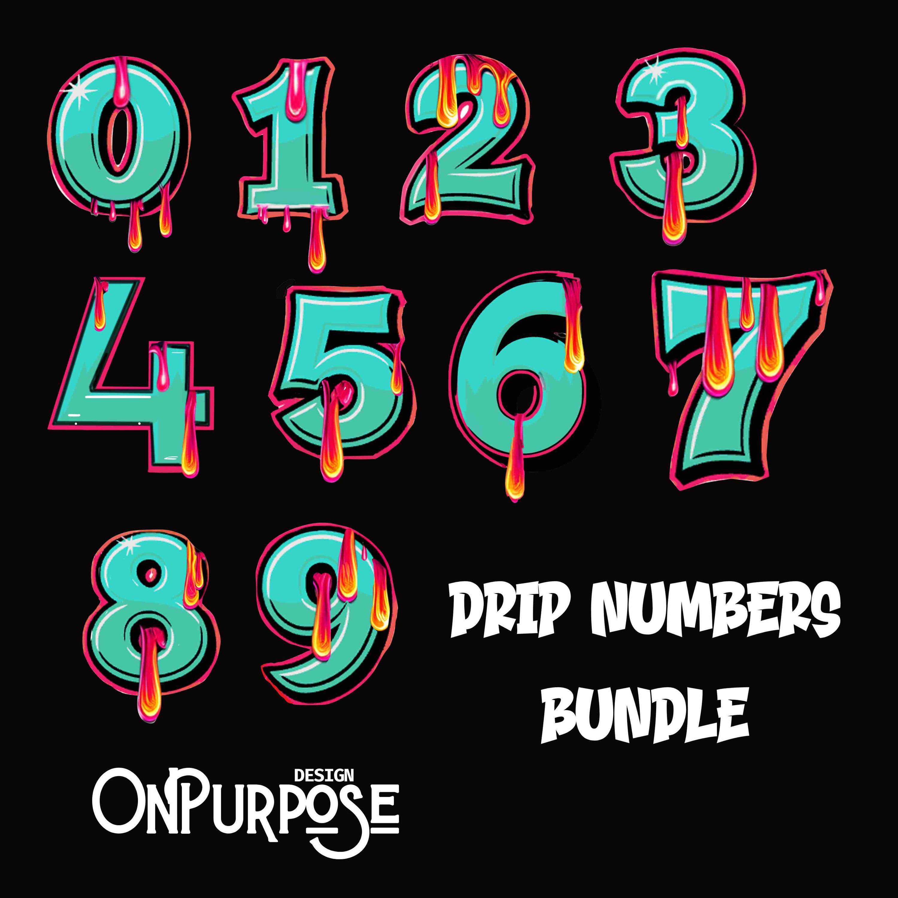 Neon Drip Numbers PNG Bundle: Graffiti Font Clipart (digital Download ...