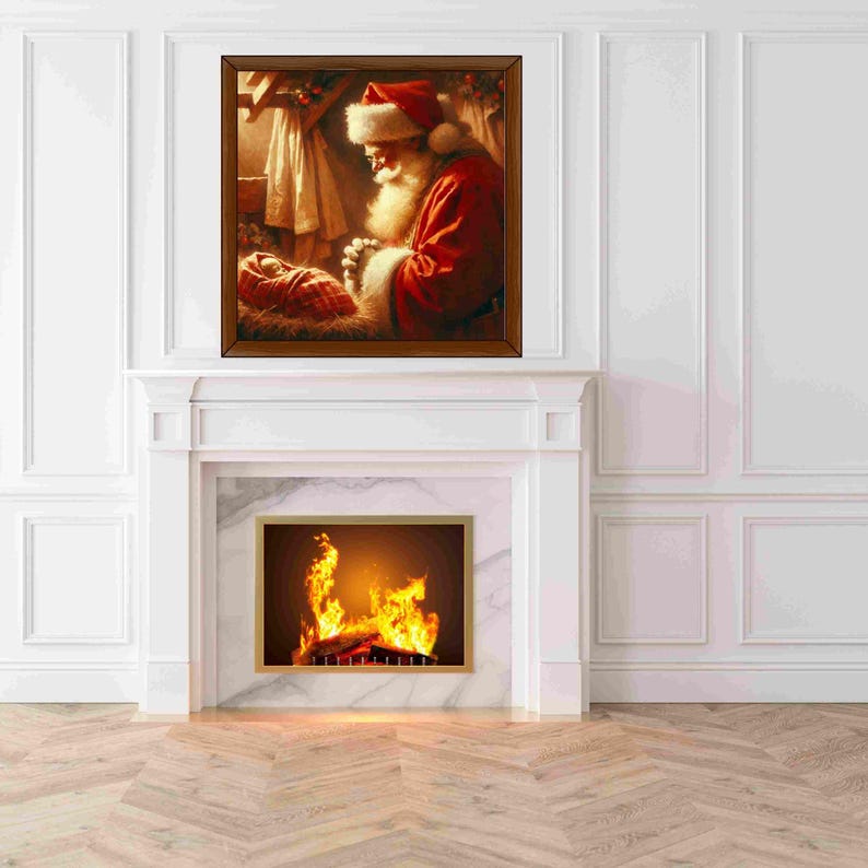 Santa Kneeling at Manger: Christian Christmas Nativity Art - Etsy