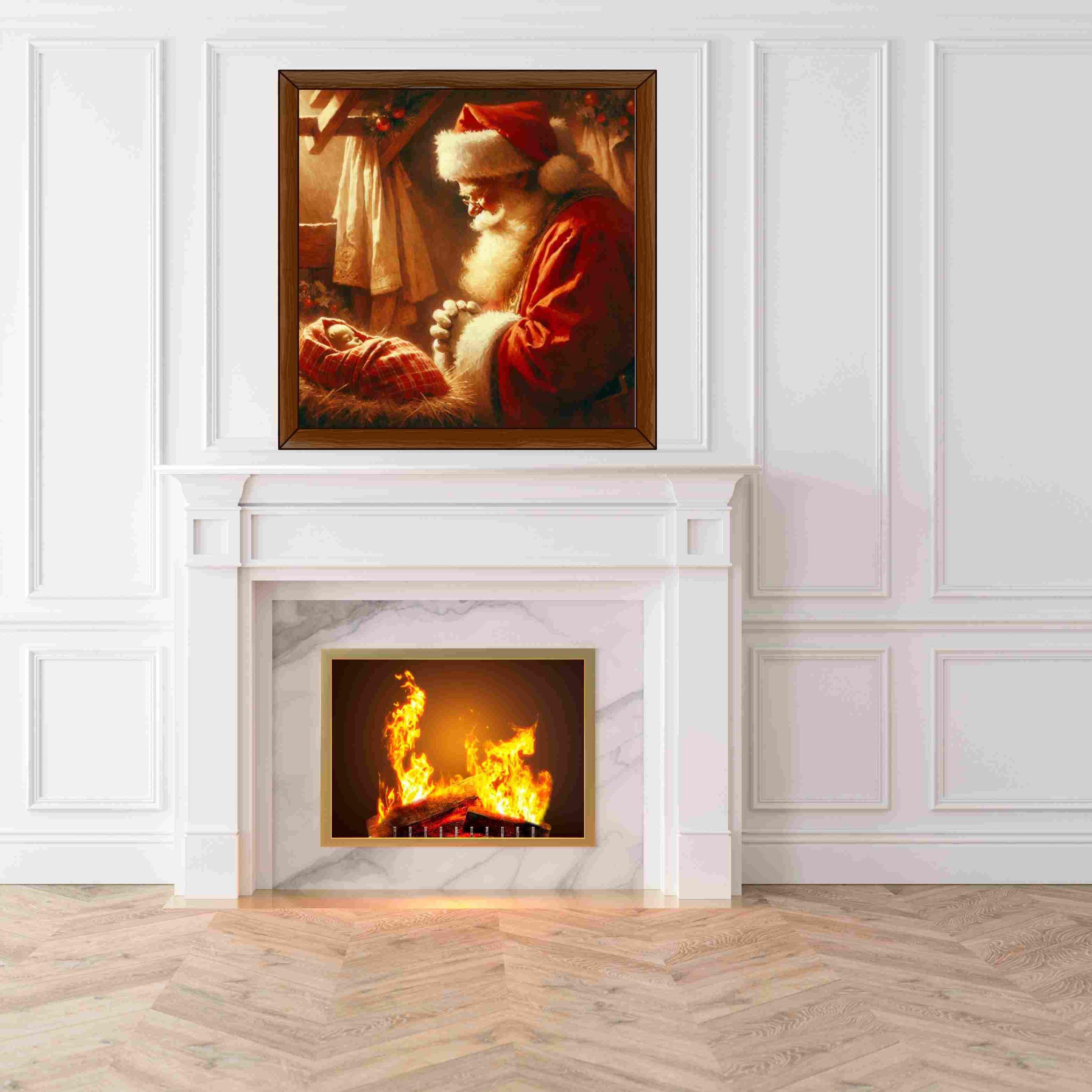Santa Kneeling at Manger: Christian Christmas Nativity Art - Etsy