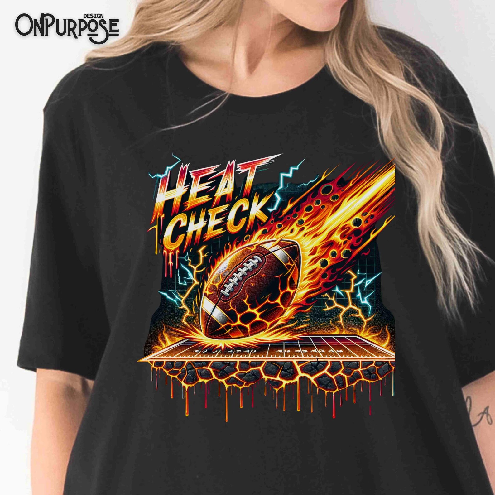 Heat Check Football PNG: Flaming Grunge Graphic for Black Shirts - Etsy