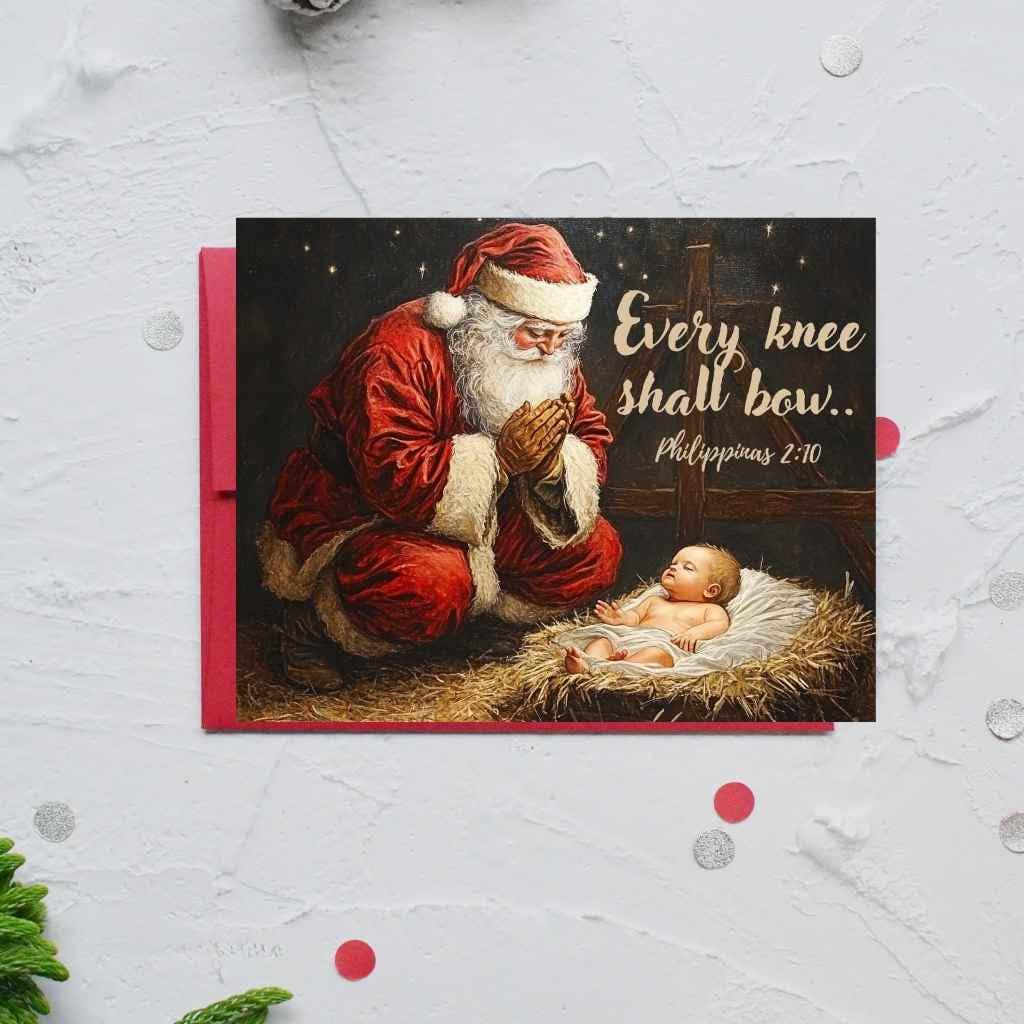 Every Knee Shall Bow, Santa Kneeling Before Baby Jesus, Nativity, True ...