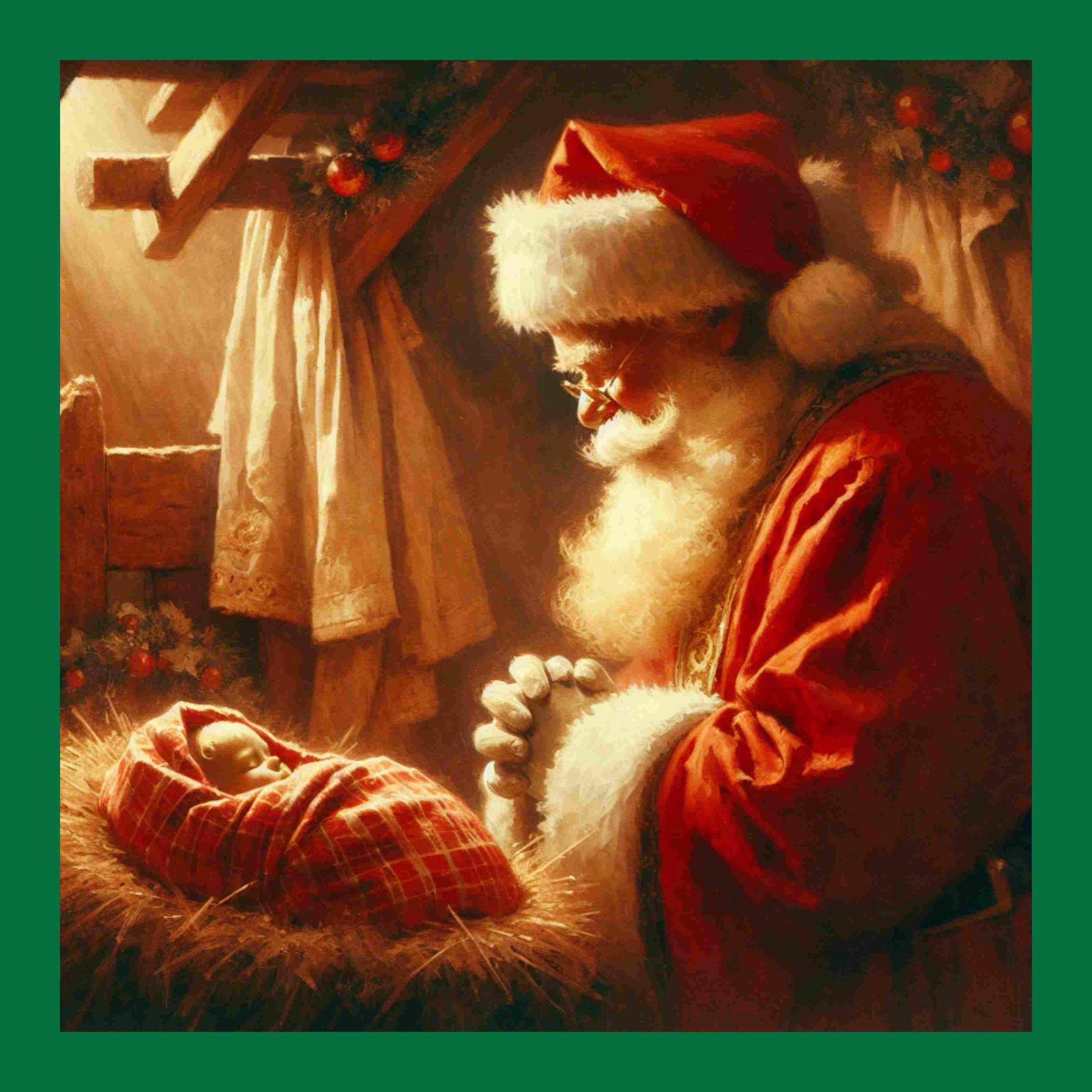 Santa Kneeling at Manger: Christian Christmas Nativity Art - Etsy