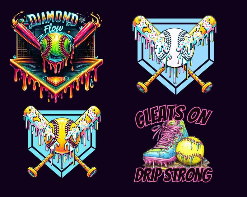 Neon Drip Baseball & Softball PNG Bundle: Sports Clipart (digital ...