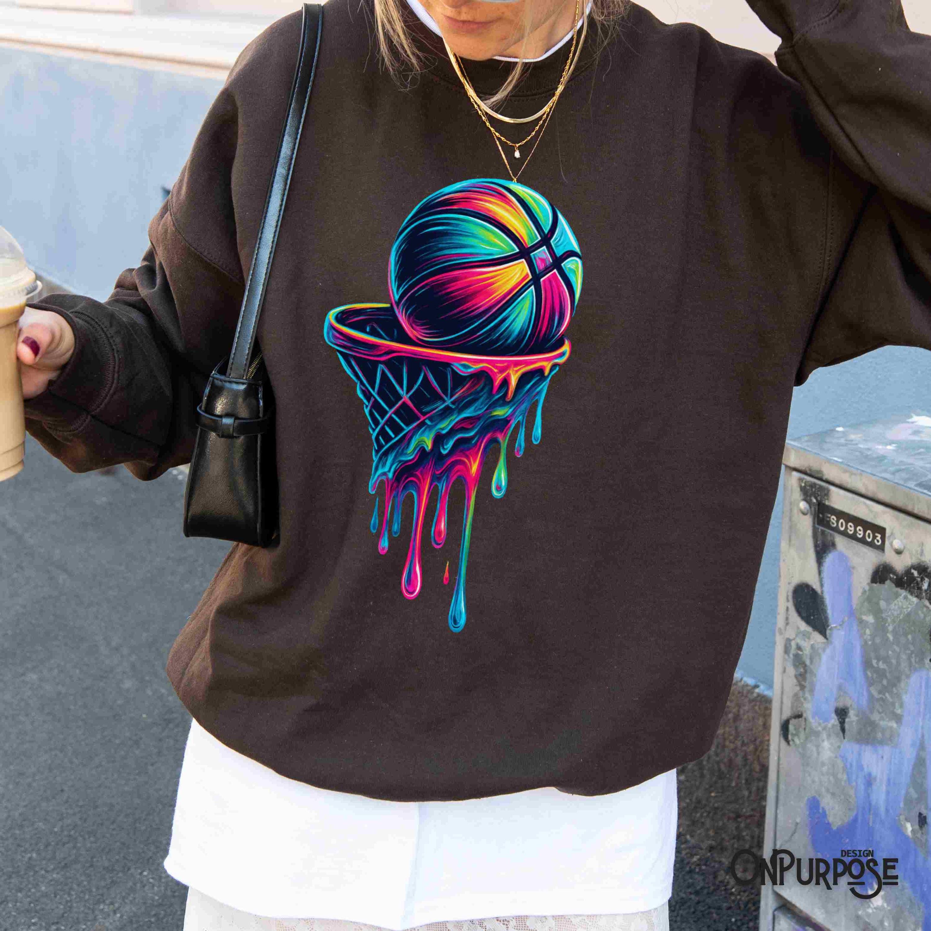 Neon Drip Basketball PNG – Melting Basketball Hoop Design - Etsy