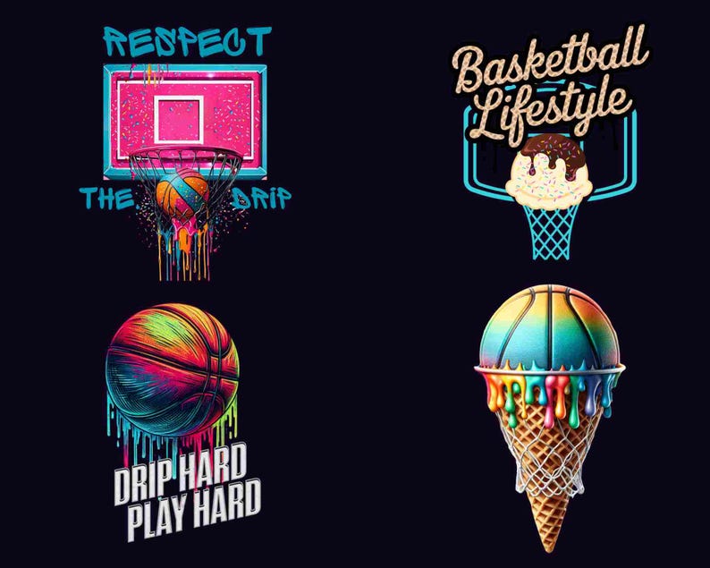 Neon Drip Basketball PNG Bundle: Sports Clipart for Shirts (300 DPI) - Etsy