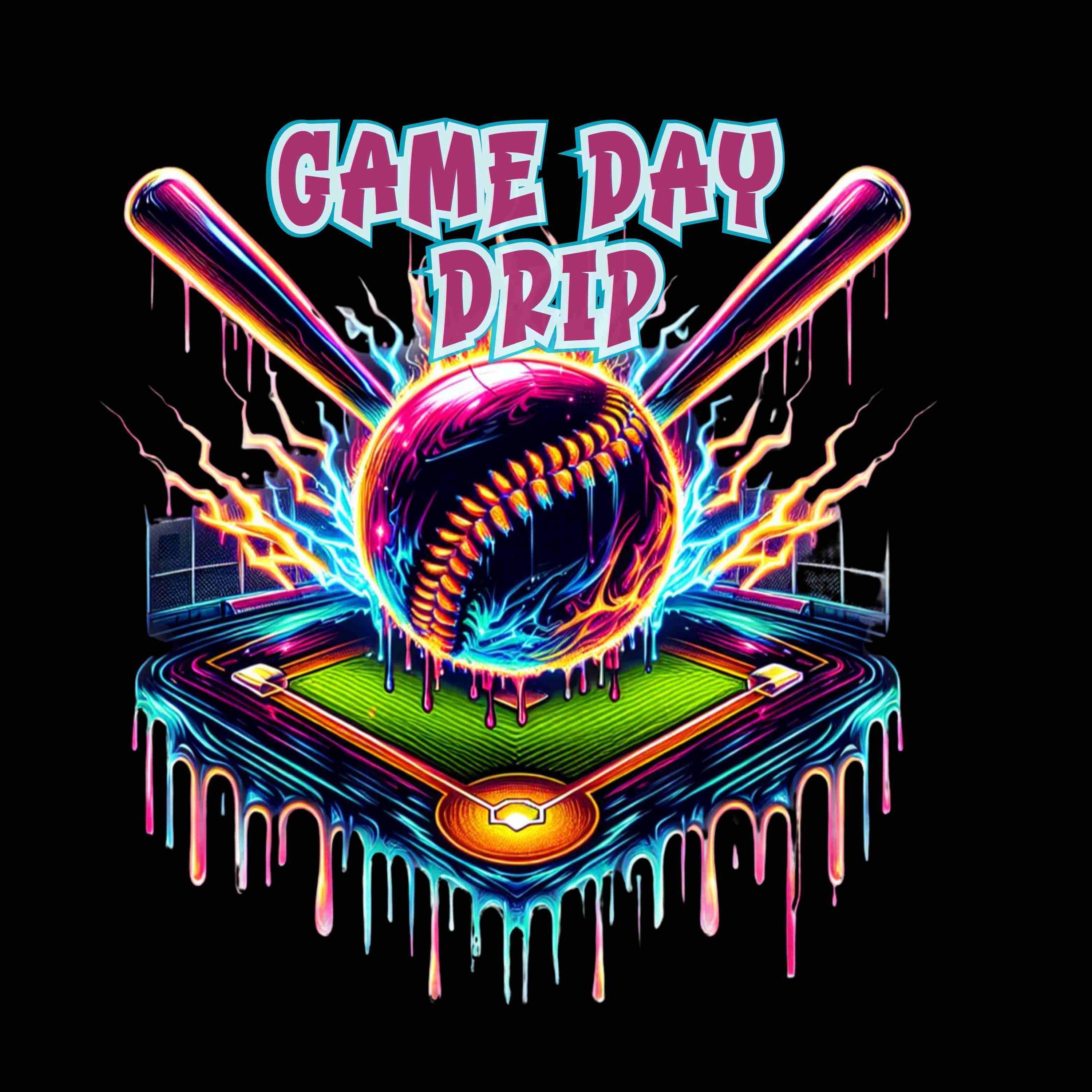 Game Day Baseball Drip PNG: Neon Lightning Design (digital Download) - Etsy