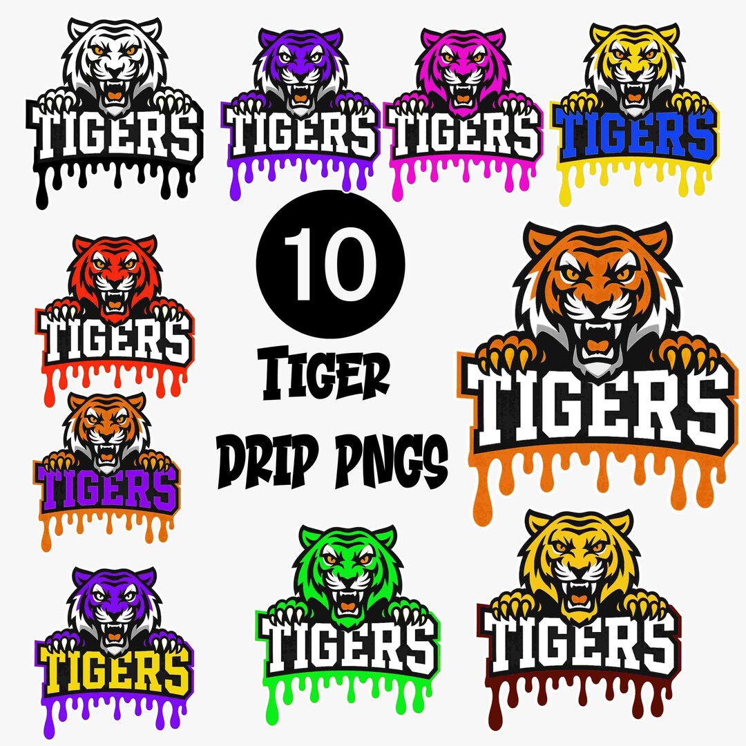 Tiger Drip PNG Bundle: Colorful Mascot Clipart for Sublimation (digital ...
