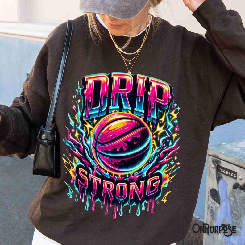 Neon Drip Basketball PNG: Sports Graphic T-shirt Design (digital ...