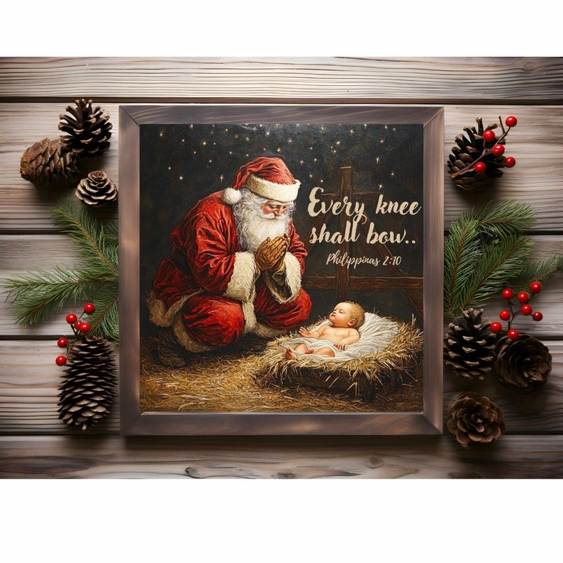 Santa Kneeling Before Baby Jesus: Nativity Digital Download - Etsy