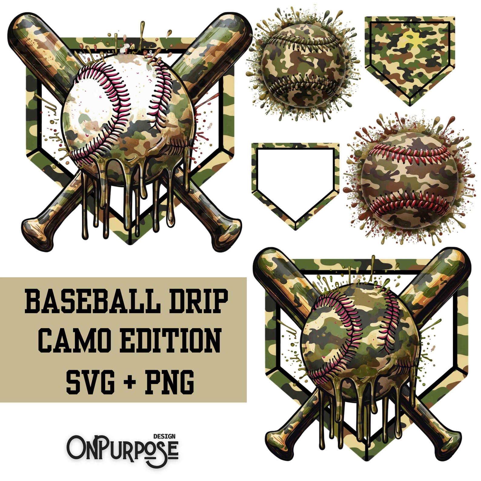 Camo Baseball PNG Bundle – Military Camouflage Baseball Drip Design - Etsy