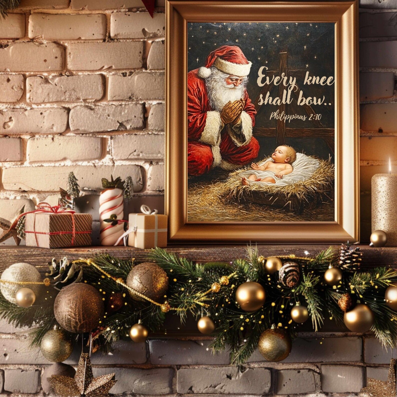 Every Knee Shall Bow, Santa Kneeling Before Baby Jesus, Nativity, True ...