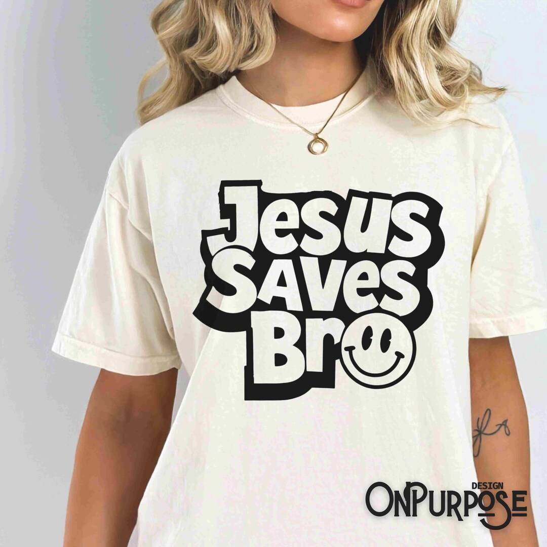 Jesus Saves Bro PNG - Retro Christian Graphic With Smile Face, Faith ...