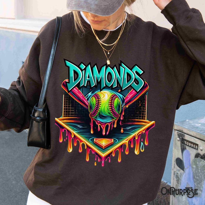 Neon Softball Drip PNG: Graffiti Diamonds Design (digital Download) - Etsy