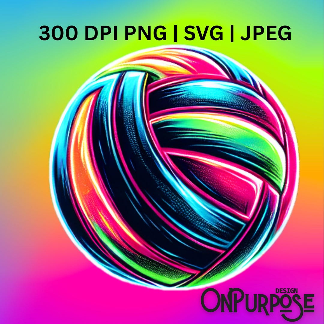 Neon Volleyball PNG SVG: Colorful Sports Clipart (digital Download) - Etsy