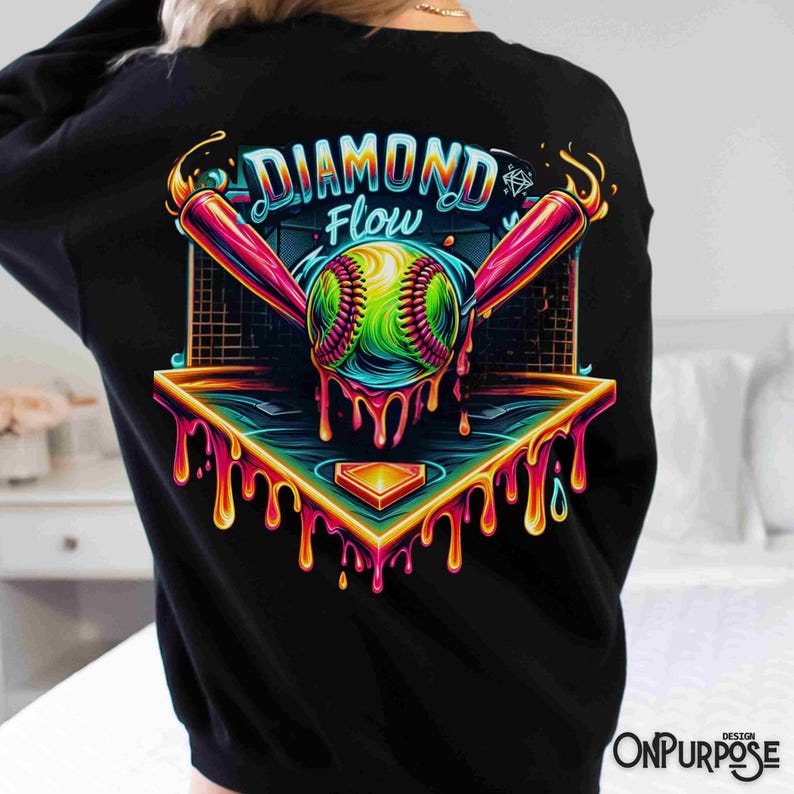 Diamond Flow Softball PNG: Neon Drip Design (digital Download) - Etsy