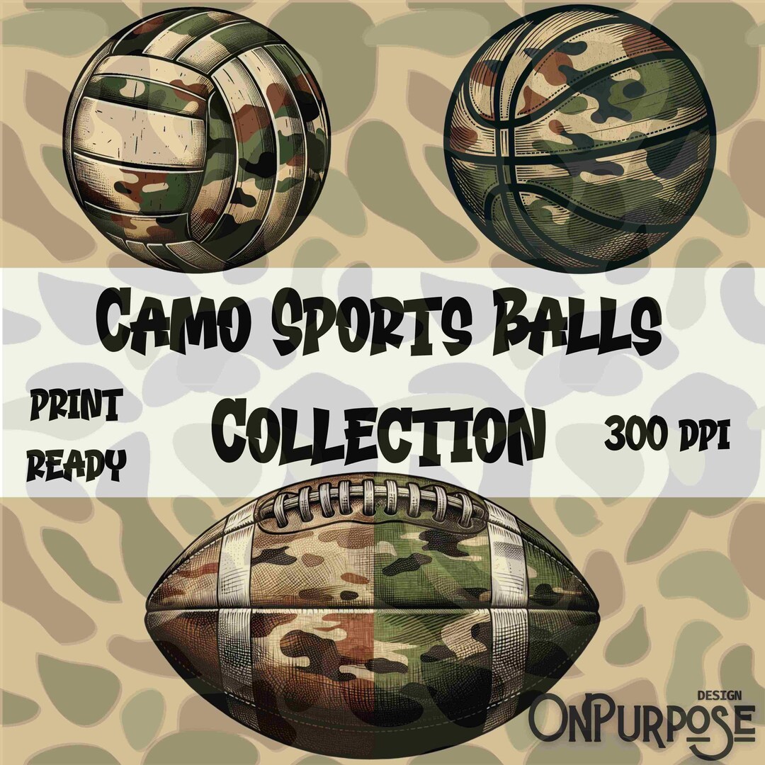 Camo Sports Balls Bundle: Basketball, Volleyball, Football Pngs - Etsy