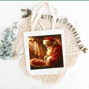 Santa Kneeling at Manger: Christian Christmas Nativity Art - Etsy