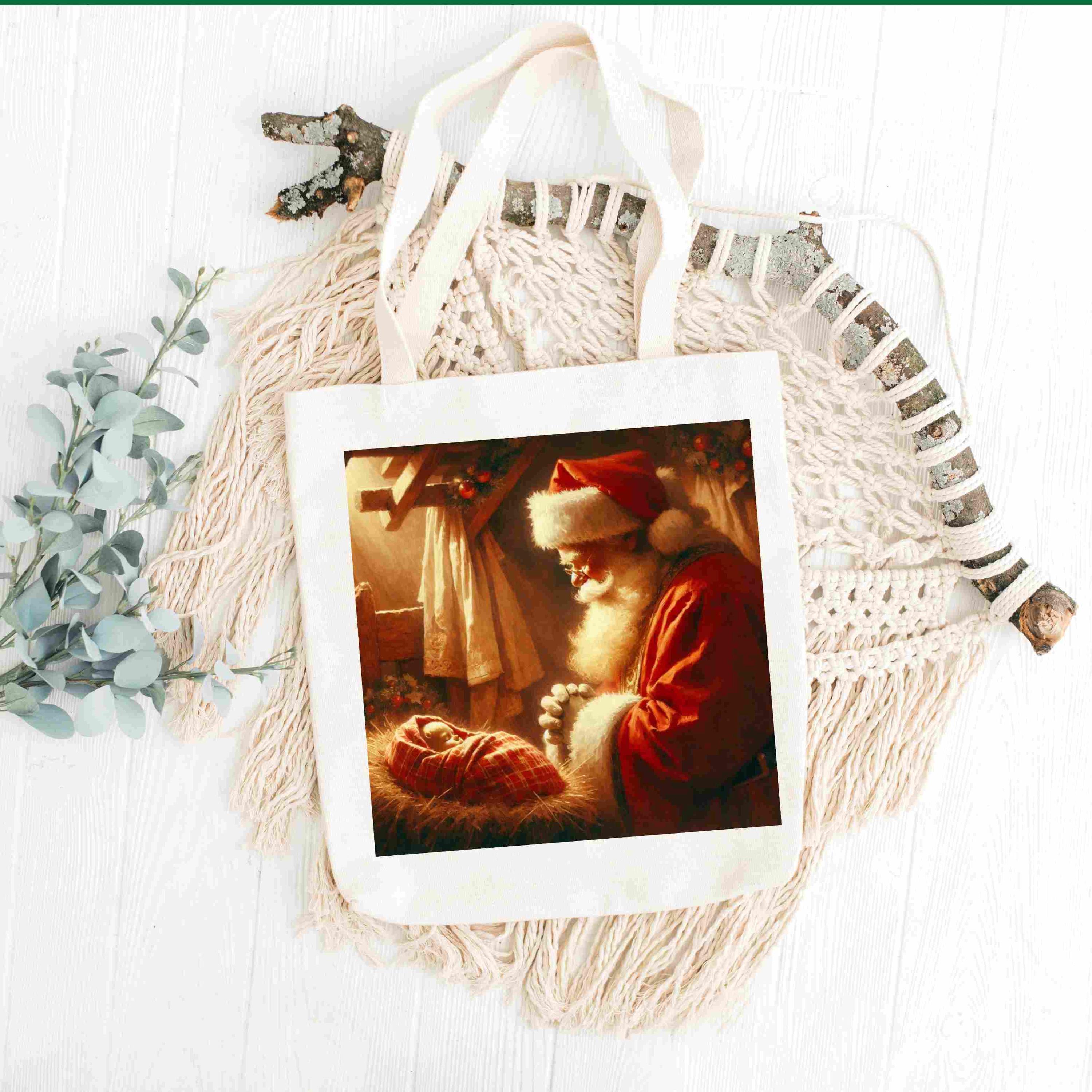 Santa Kneeling at Manger: Christian Christmas Nativity Art - Etsy