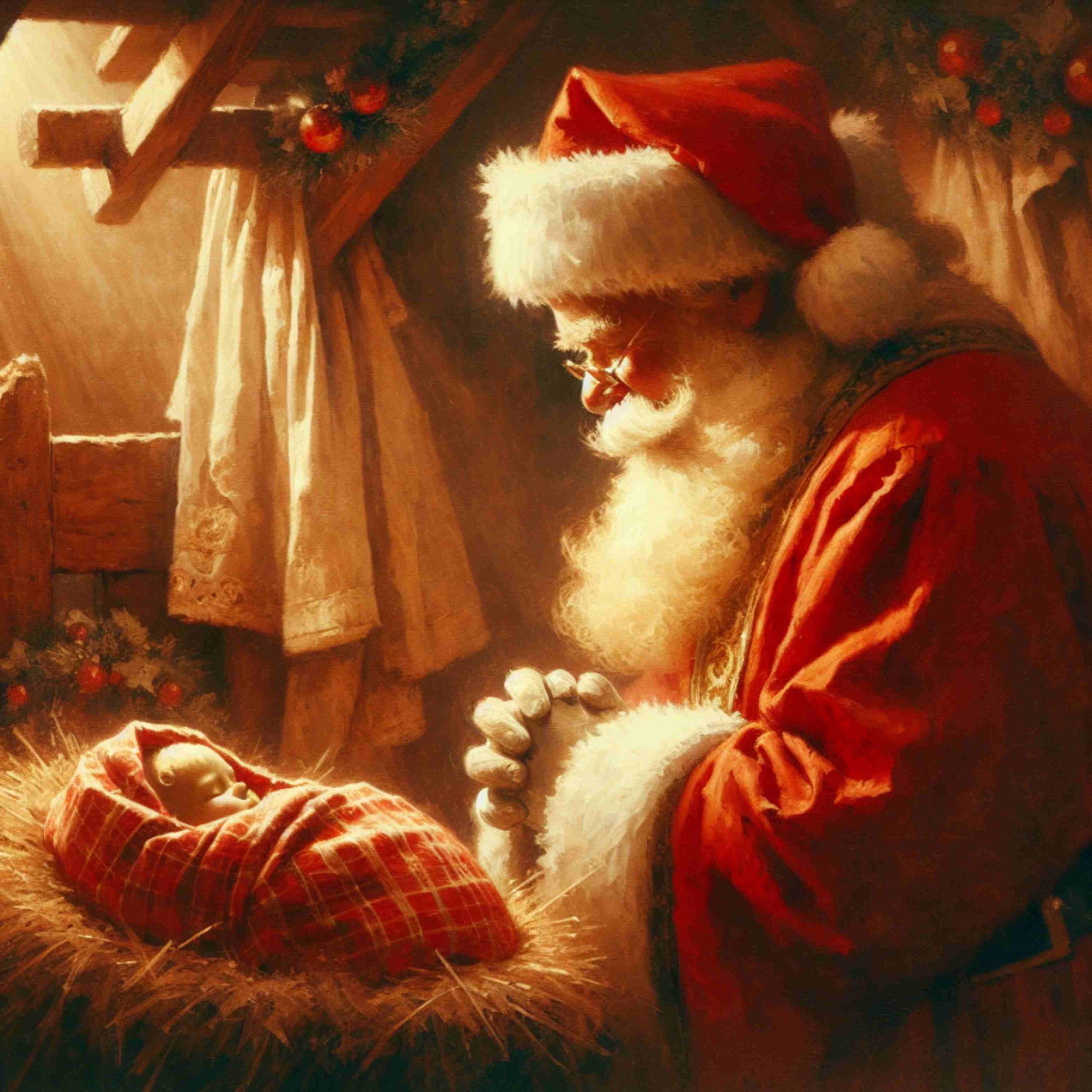 Santa Kneeling at Manger: Christian Christmas Nativity Art - Etsy
