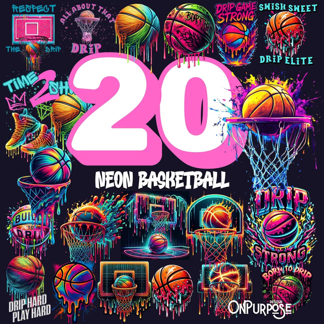 Drip Basketball PNG Bundle | Neon Graffiti Basketball - Etsy