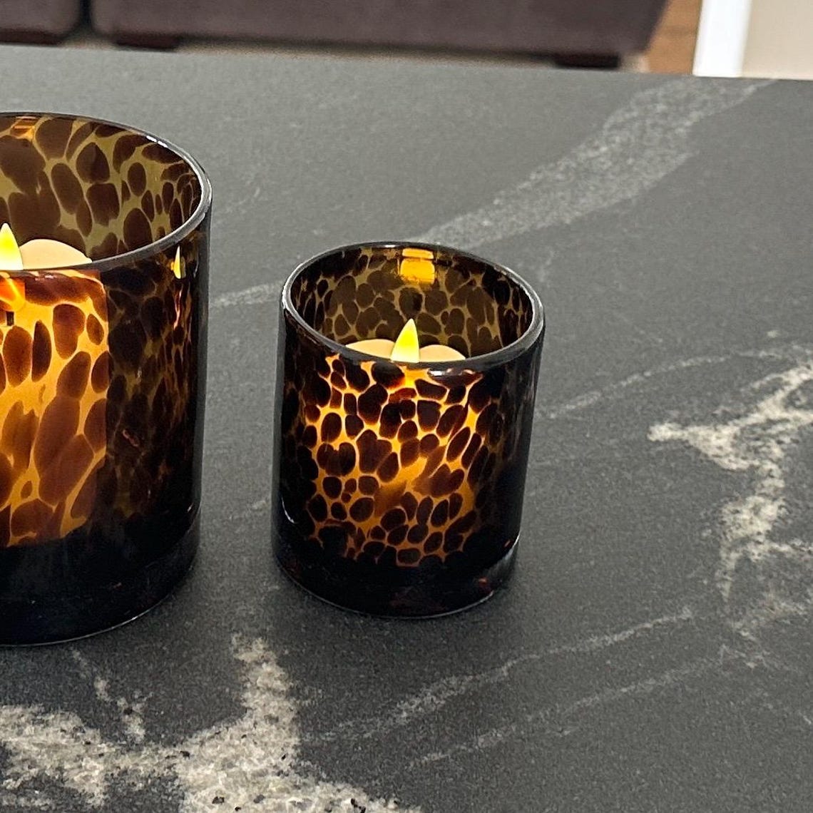 Hand Blown Tortoiseshell Glass Candle Holder: Tealight and Votive ...