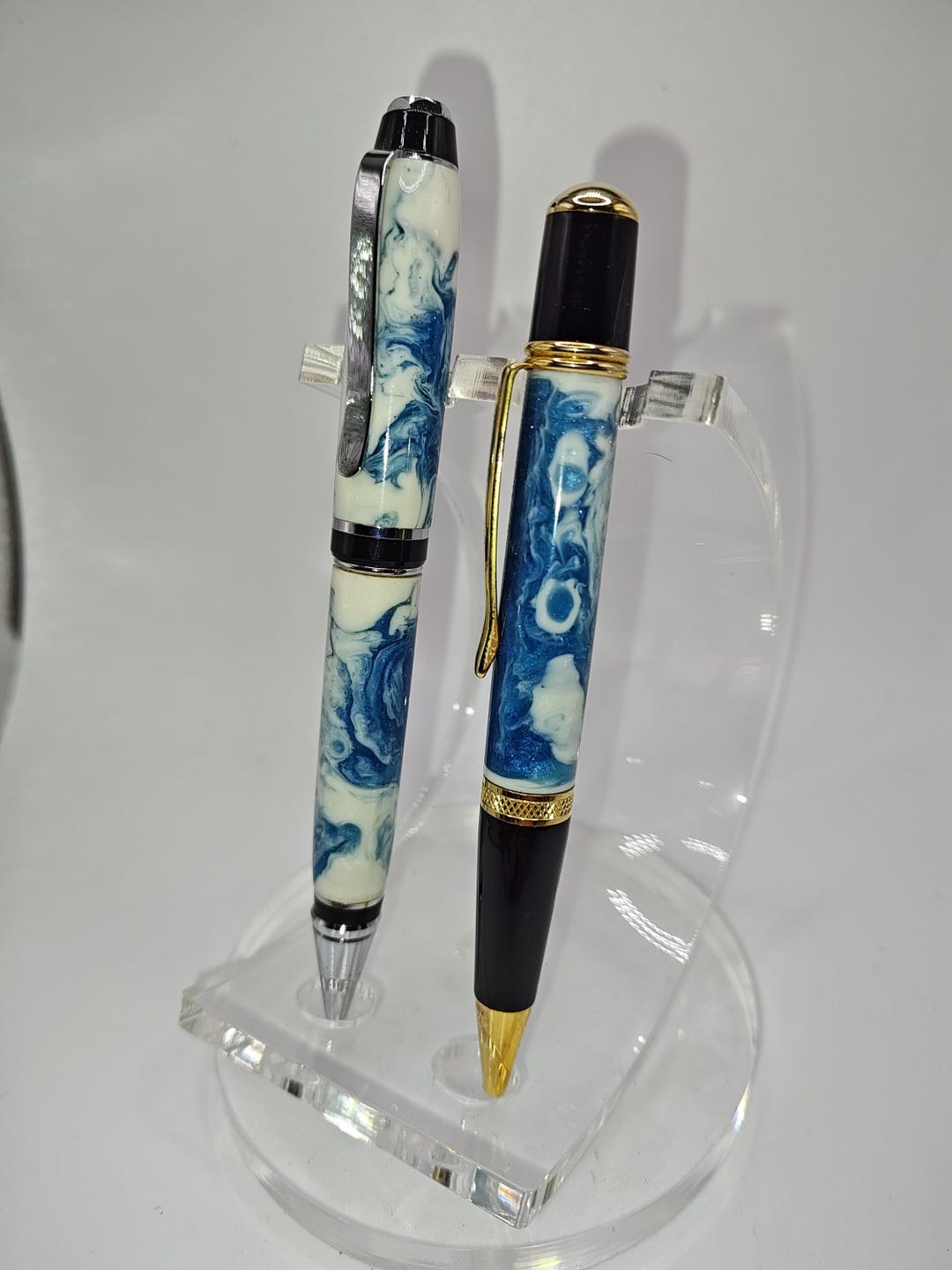 Pair of Blue and White Swirl Pens - Etsy